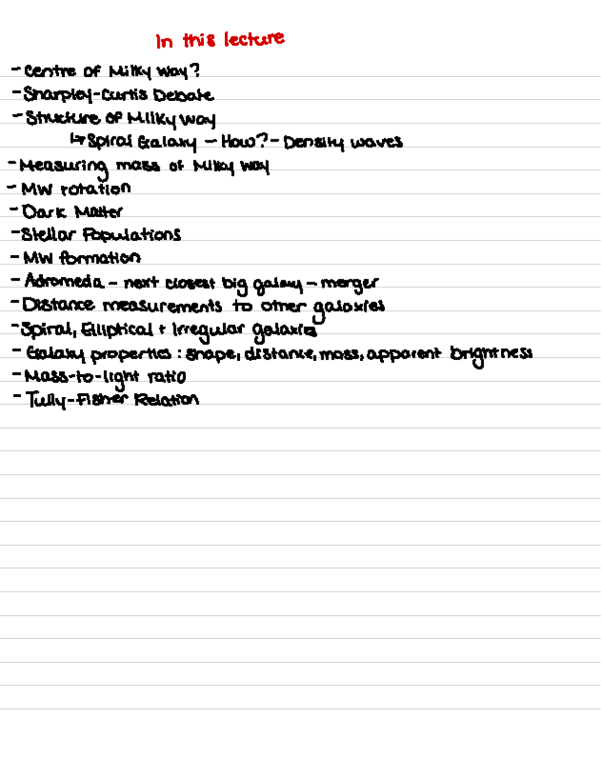 11. Summary Of Galaxies - In this lecture centre of Milkyway? Sharpley ...