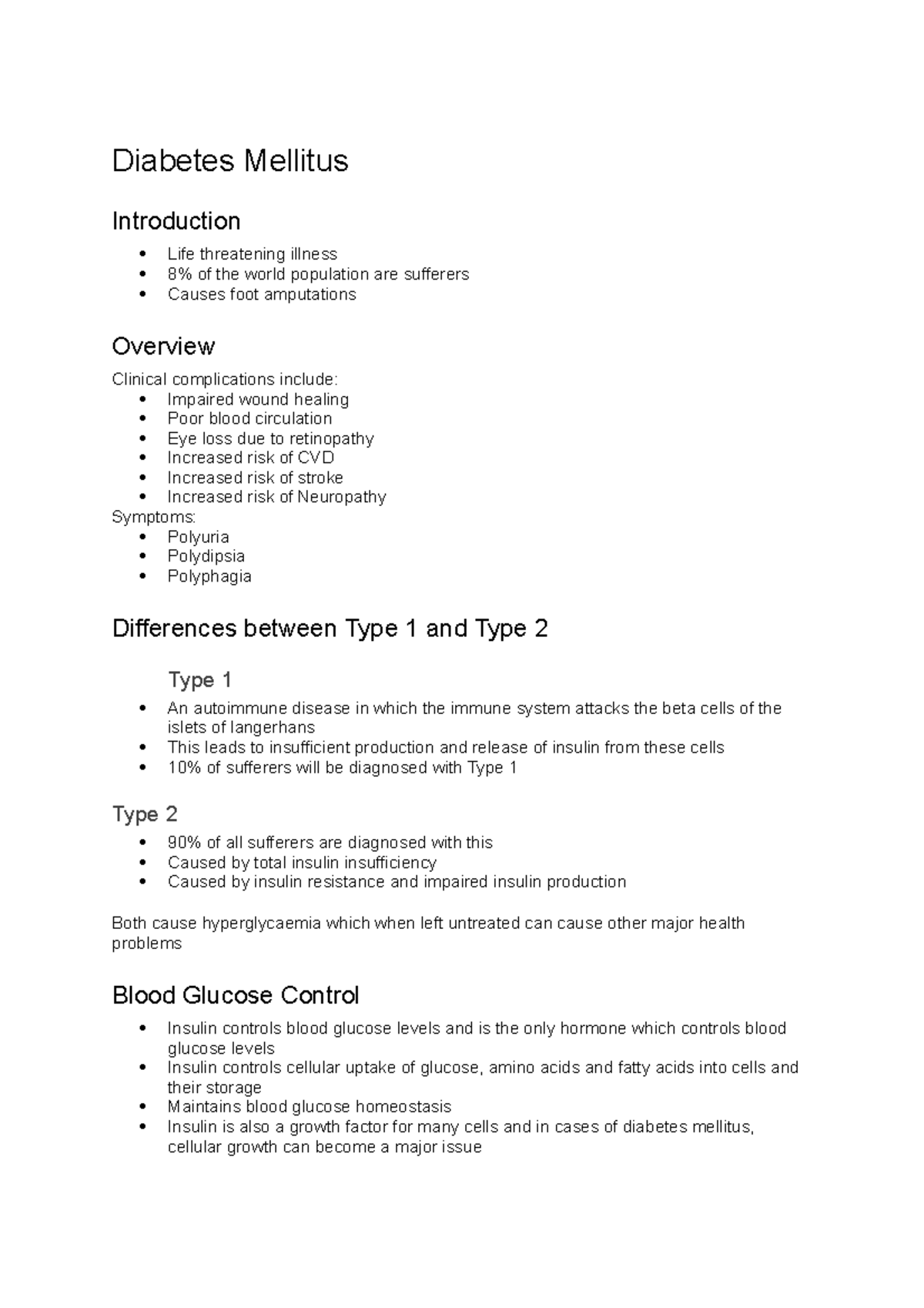 Diabetes notes - Diabetes Mellitus Introduction Life threatening ...