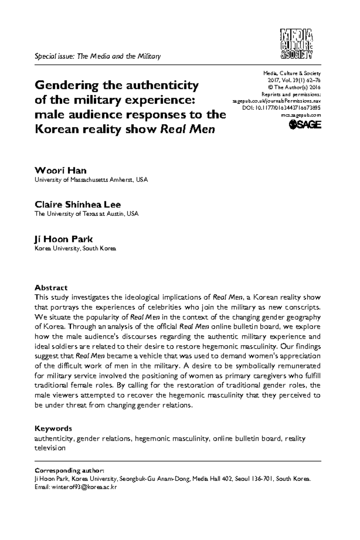 Gendering the authenticity of military experience - Media, Culture ...