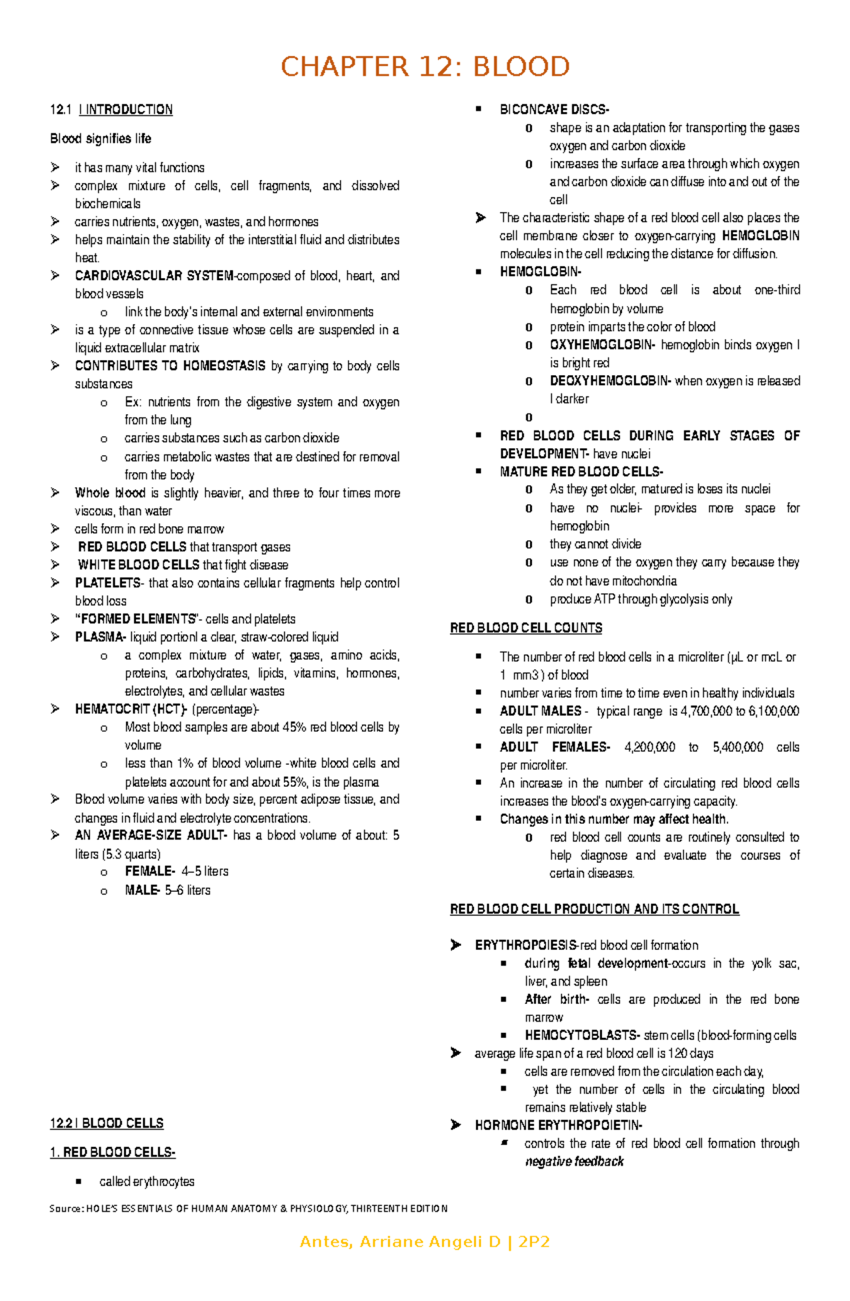 Chapter 12- blood - Sources: hole's human anatomy and physiology - 12 ...