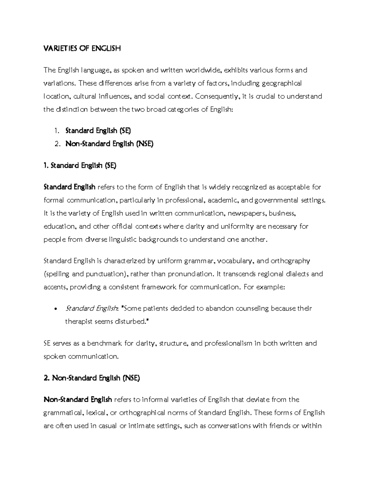 Varieties OF English - I NEED DETAILED NOTES - VARIETIES OF ENGLISH The ...