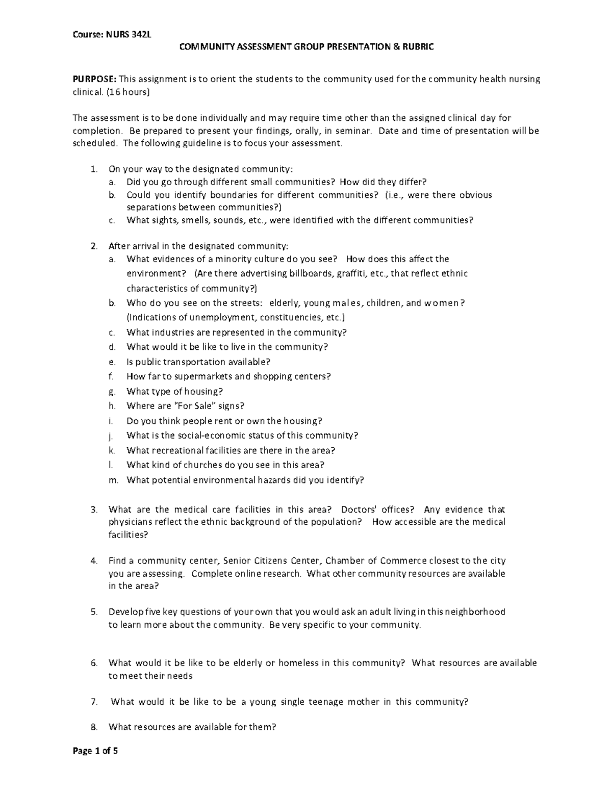Community Assessment 1 16 hours - COMMUNITY ASSESSMENT GROUP ...