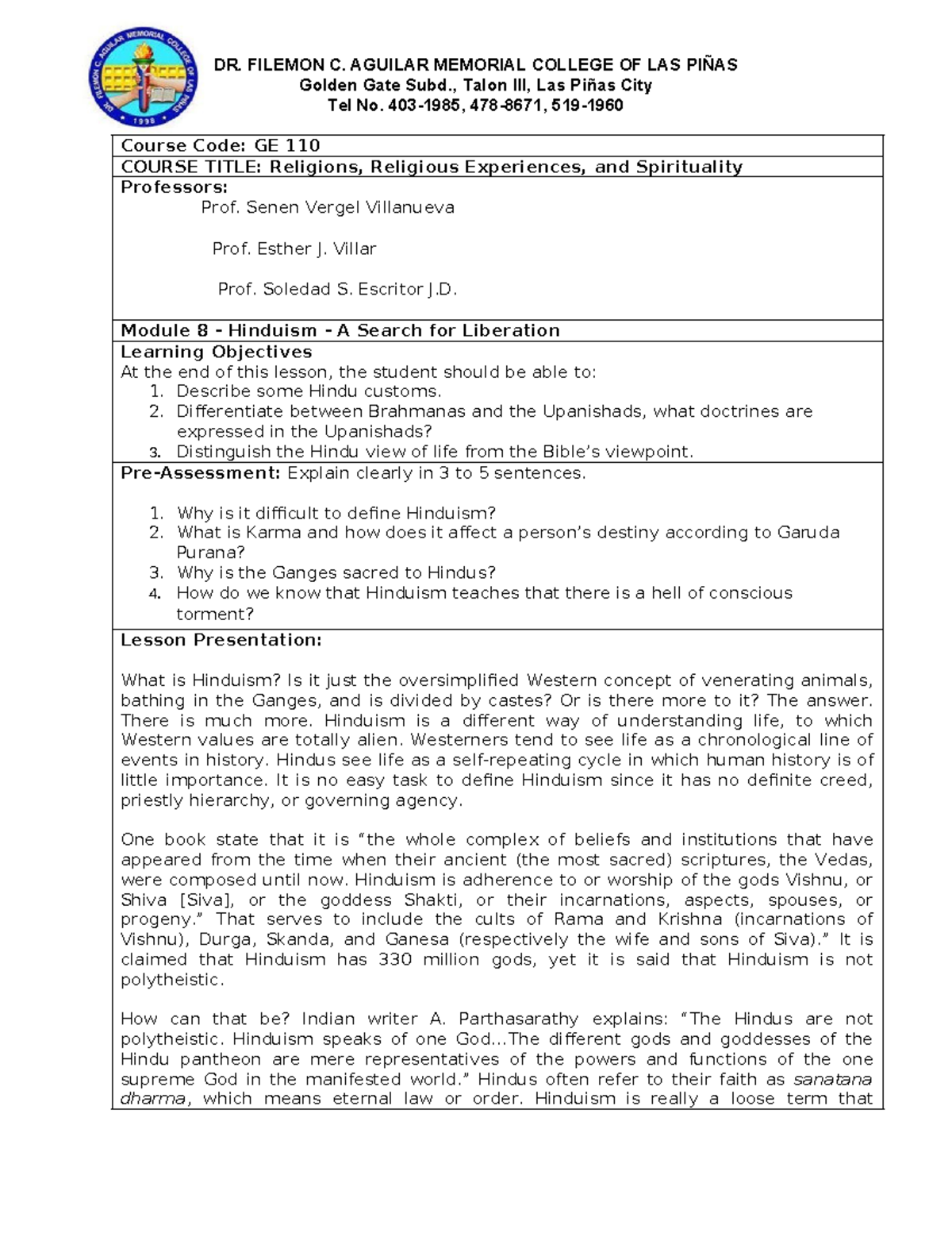 Modules-8 - Have fun in learning. - Golden Gate Subd., Talon III, Las ...