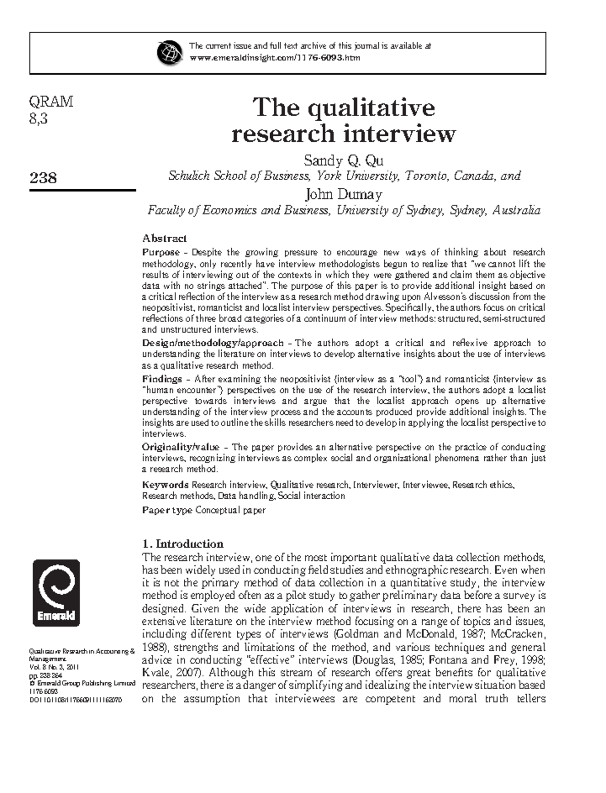 Interview Method [M] - research - The qualitative research interview ...