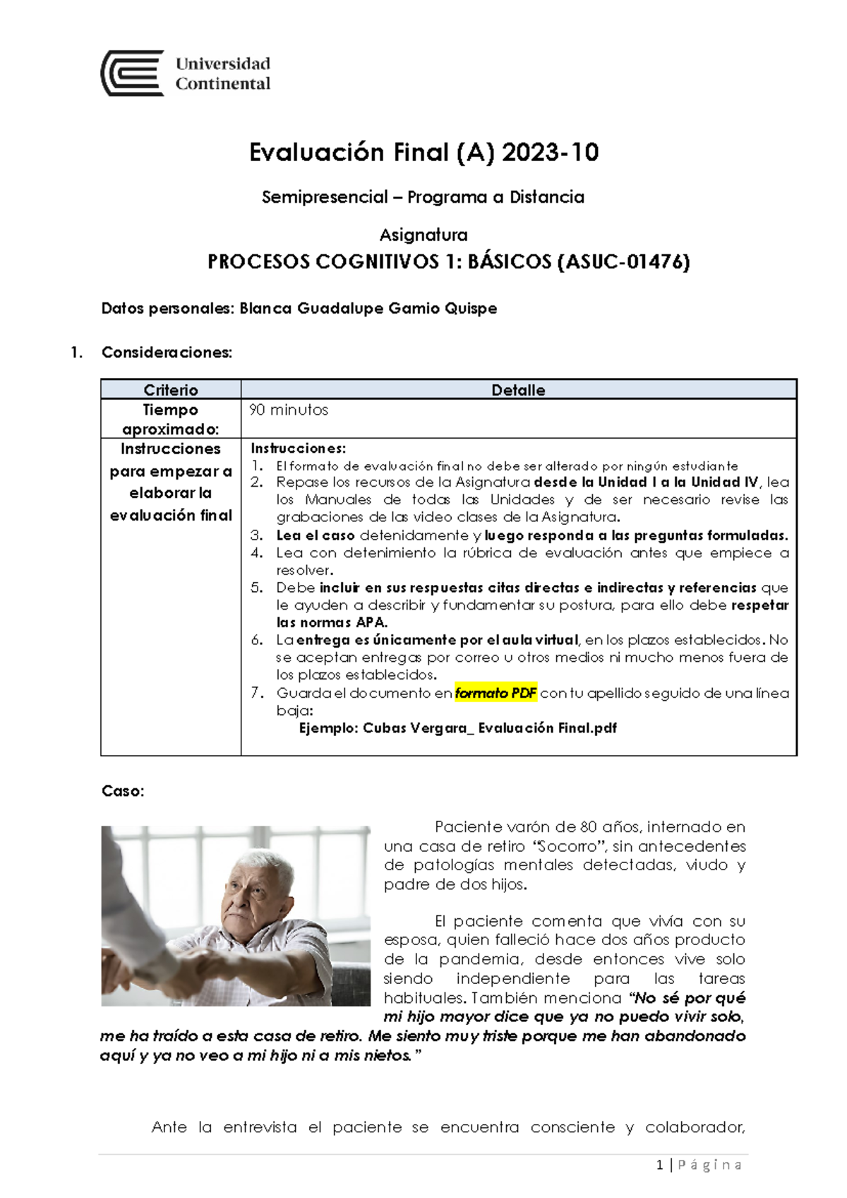 Evaluación Final - Evaluación Final (A) 2023- Semipresencial – Programa a Distancia Asignatura ...