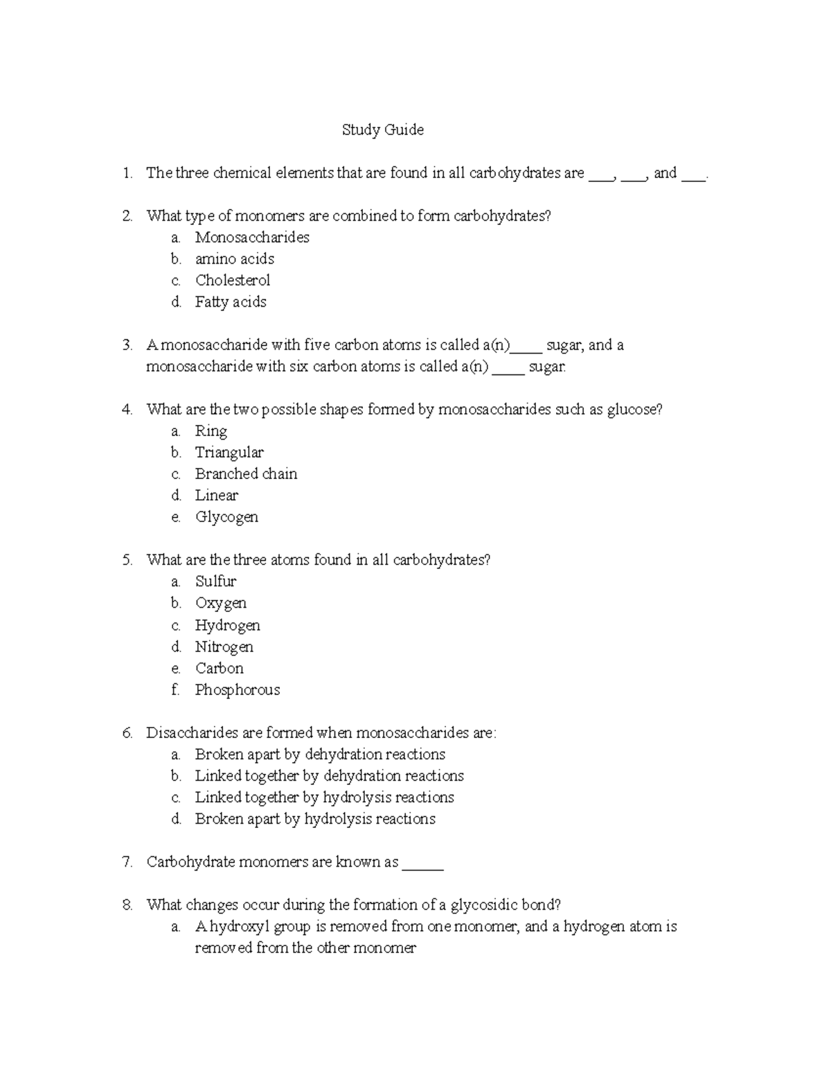 Bio 151, unit 4 Study Guide - Study Guide The three chemical elements ...