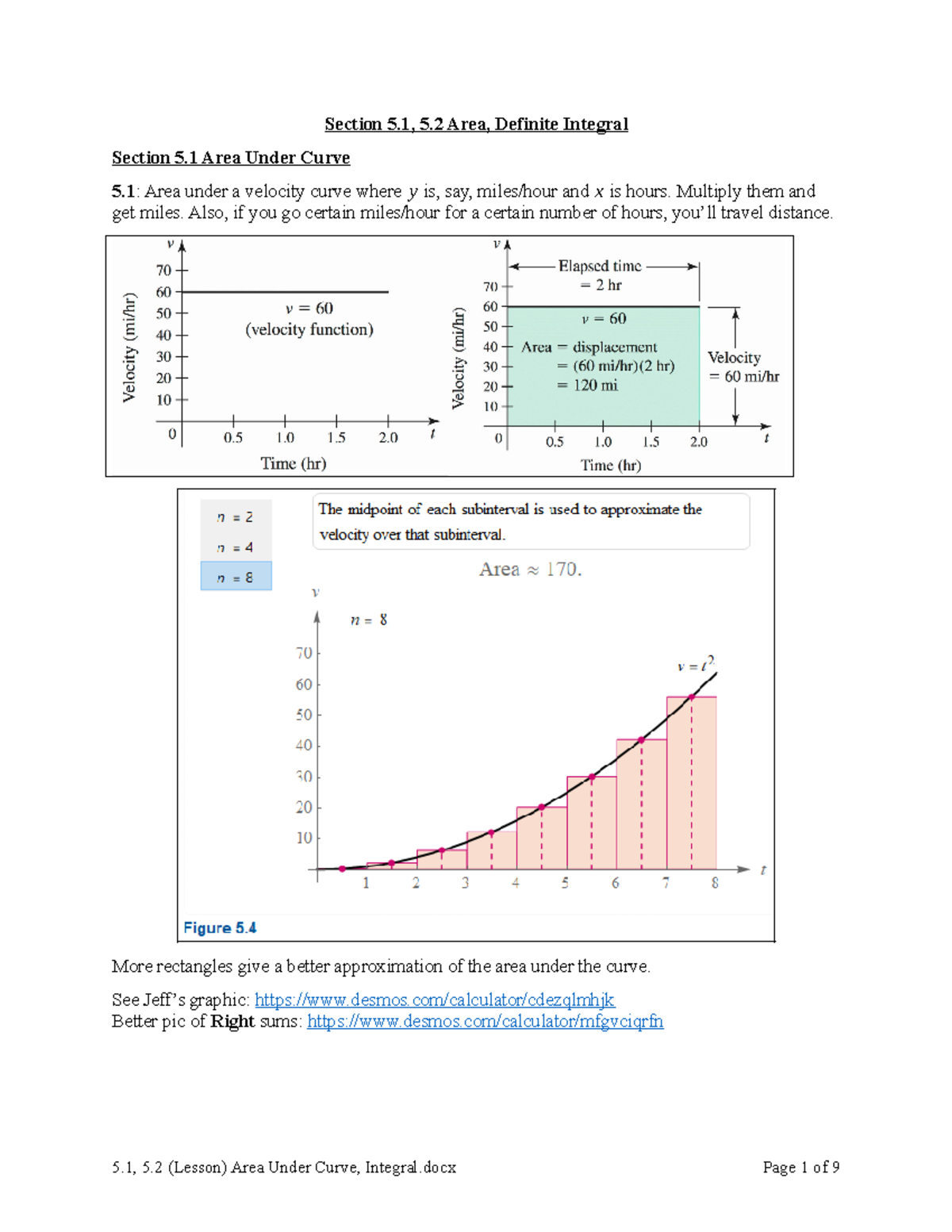 5.1, 5.2 (Lesson) Area Under Curve, Integral - Section 5, 5 Area ...