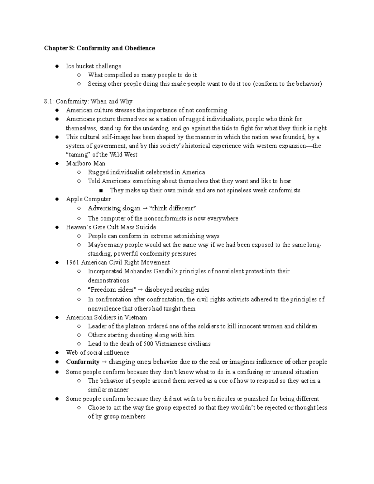 Chapter 8 Notes - Chapter 8: Conformity and Obedience Ice bucket ...