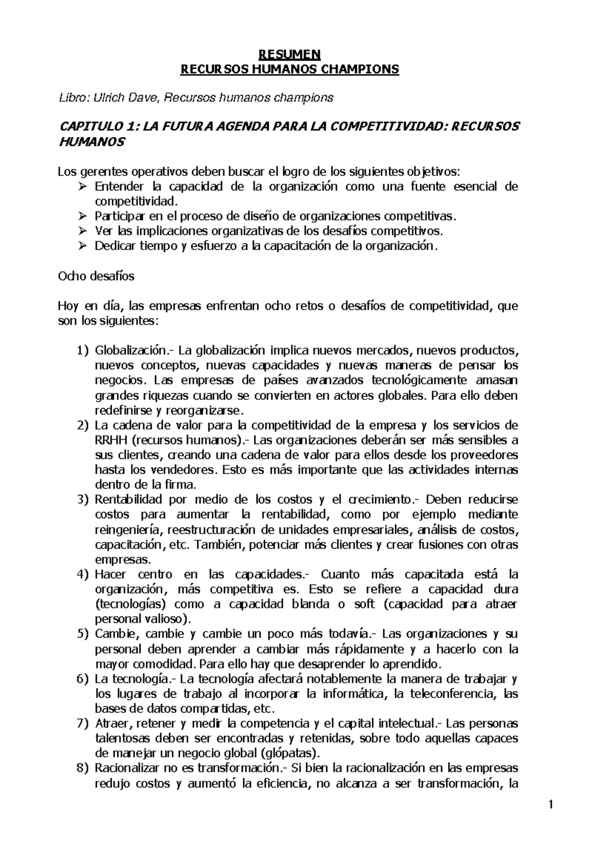 Resumen de Ullrich - RRHH CHAMPIONS - Libro: Ulrich Dave, Recursos ...