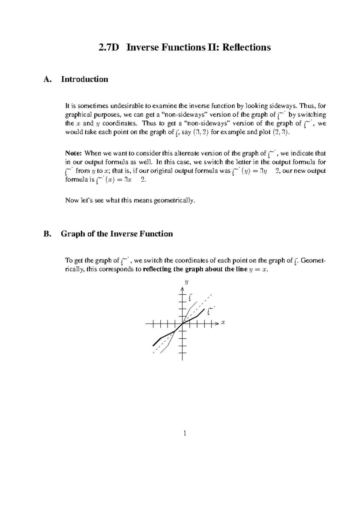 2.7D Inverse Functions II- Reflections - Introduction It is sometimes ...