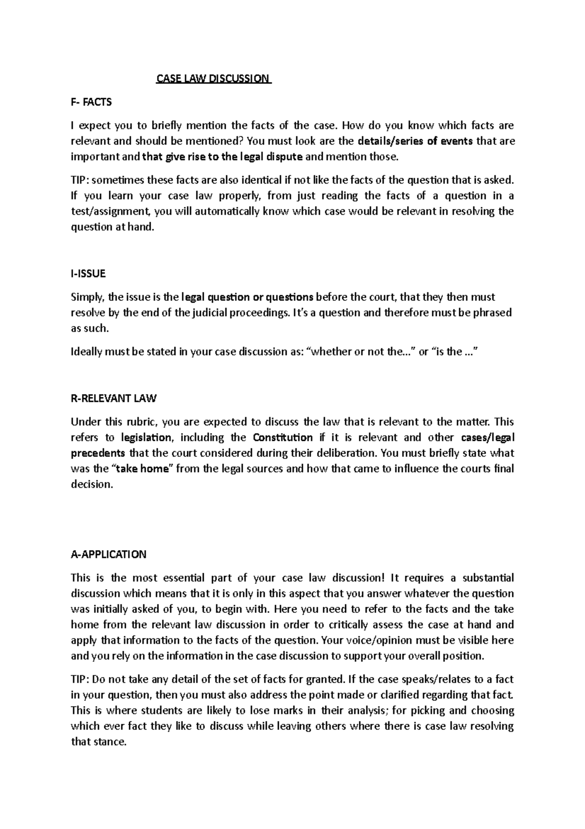 CASE LAW Discussion Stencil FOR Customary LAW - CASE LAW DISCUSSION F ...