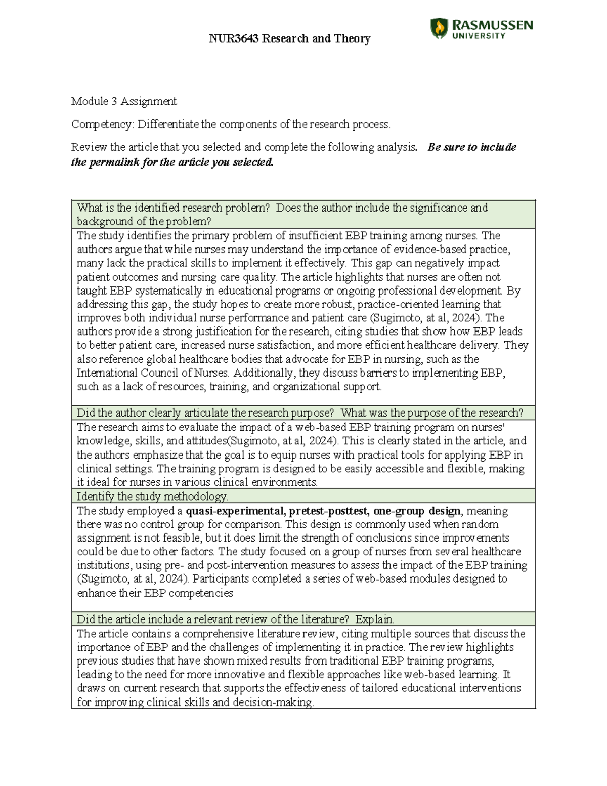 NUR3463 Module 3 Assignment Worksheet - NUR3643 Research and Theory ...