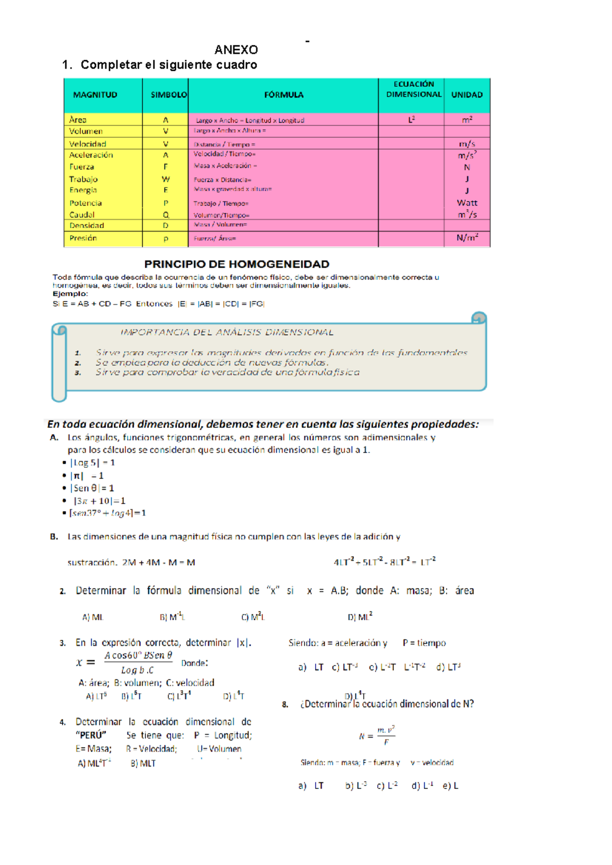 Ecuaciones dimensional-problemas - ANEXO 1. Completar el siguiente ...