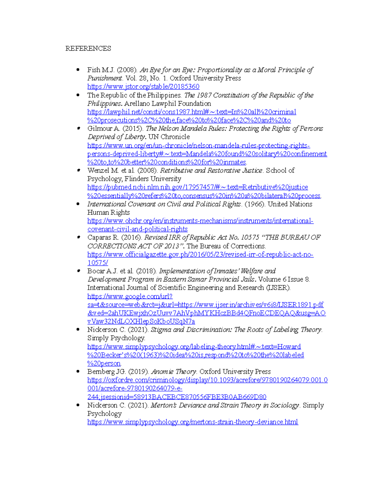 Group 4 Reference - REFERENCES Fish M. (2008). An Eye for an Eye ...