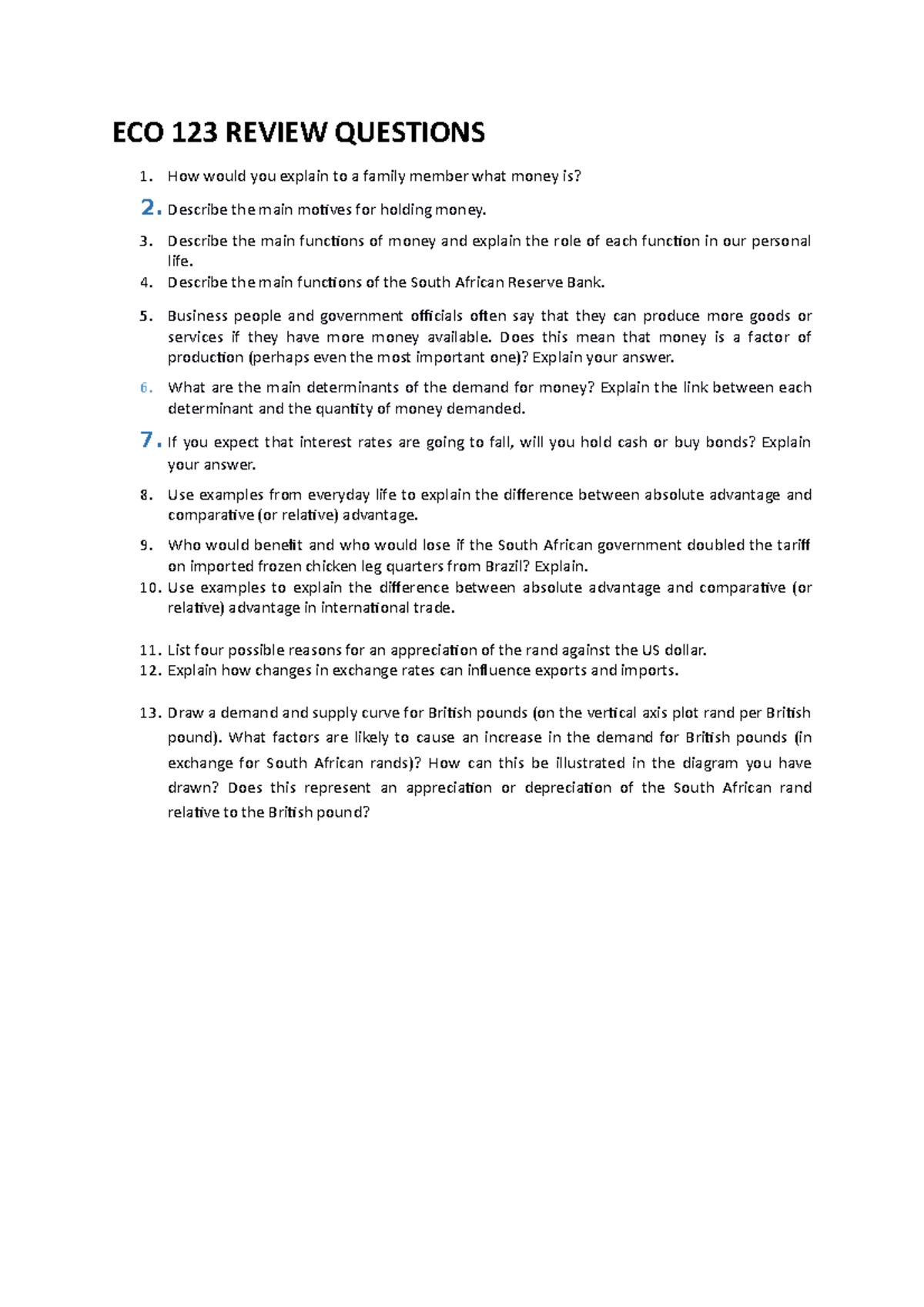 Tutorial Questions ECO 123 F - ECO 123 REVIEW QUESTIONS How would you ...