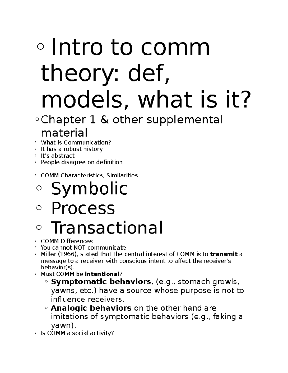 Intro To Comm 1 Class Notes Intro To Comm Theory Def Models What