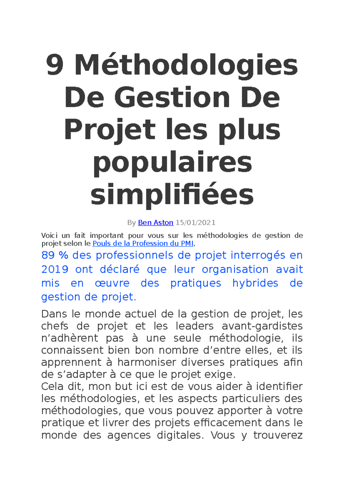 9 Méthodologies De Gestion De Projet les plus populaires simplifiées ...