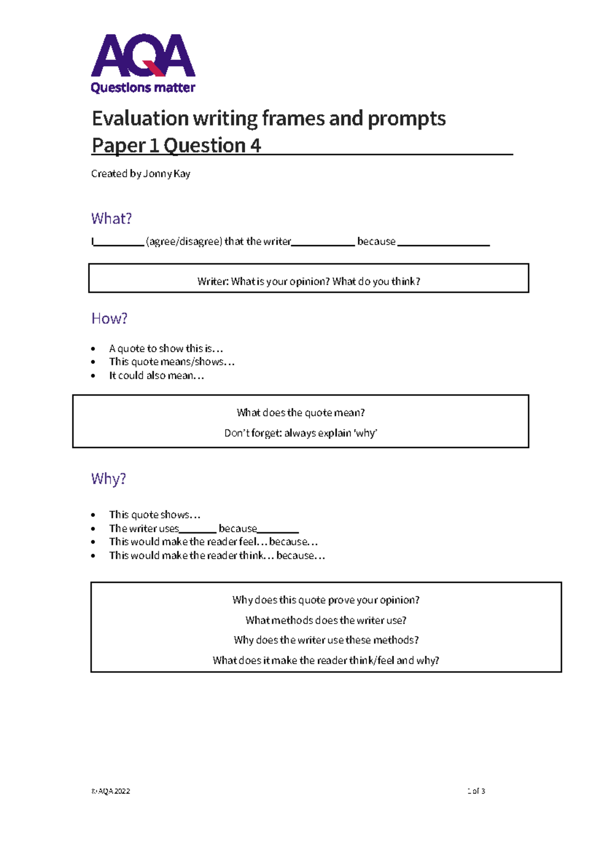P1 Q4 Evaluation writing frames and prompts v1 - © AQA 2022 1 of 3 ...