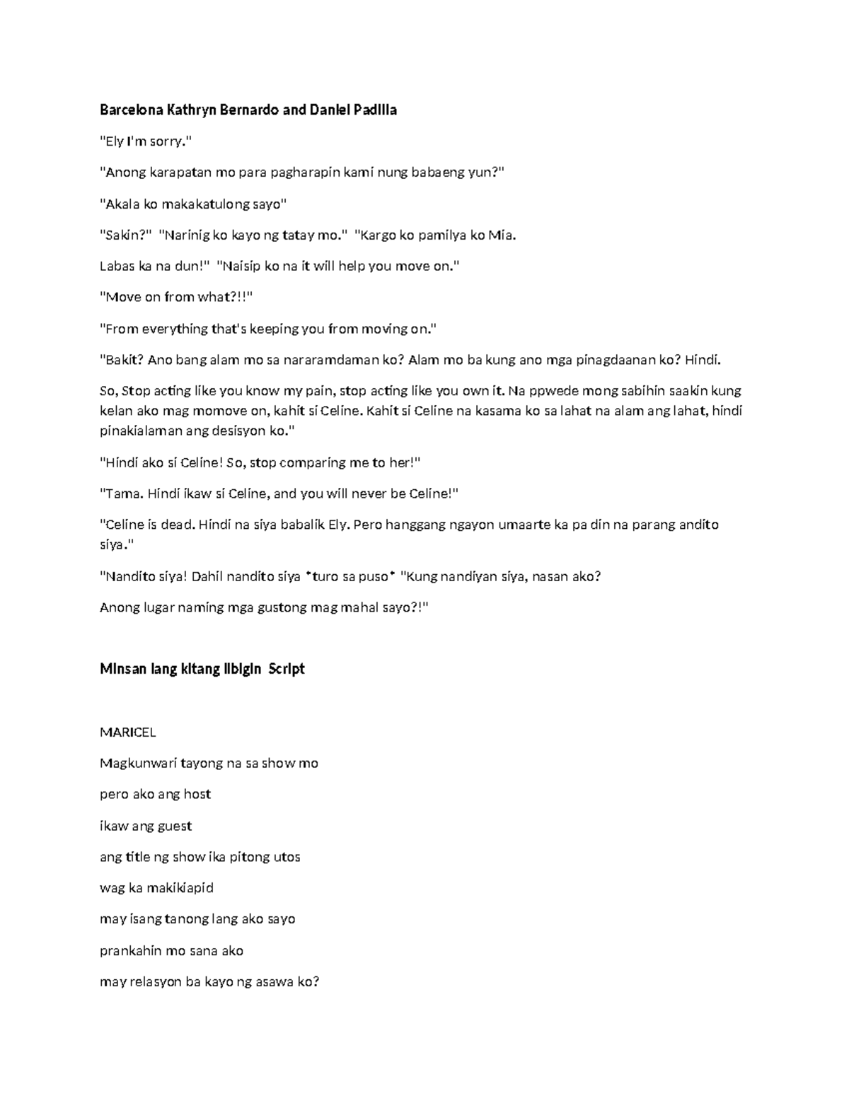 Acting workshop script - Barcelona Kathryn Bernardo and Daniel Padilla ...