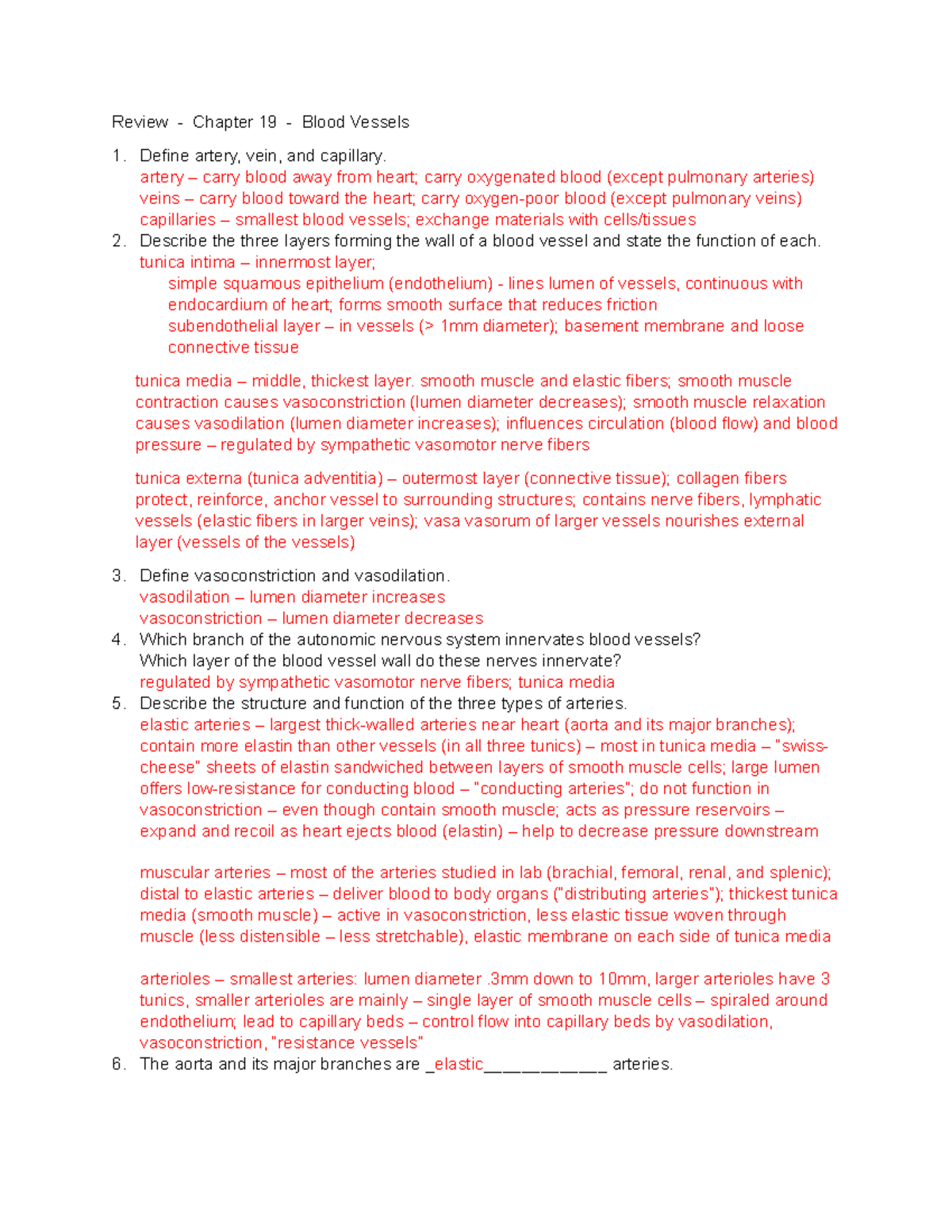 Review Chapter 19 Blood Vessels copy - Review - Chapter 19 - Blood ...
