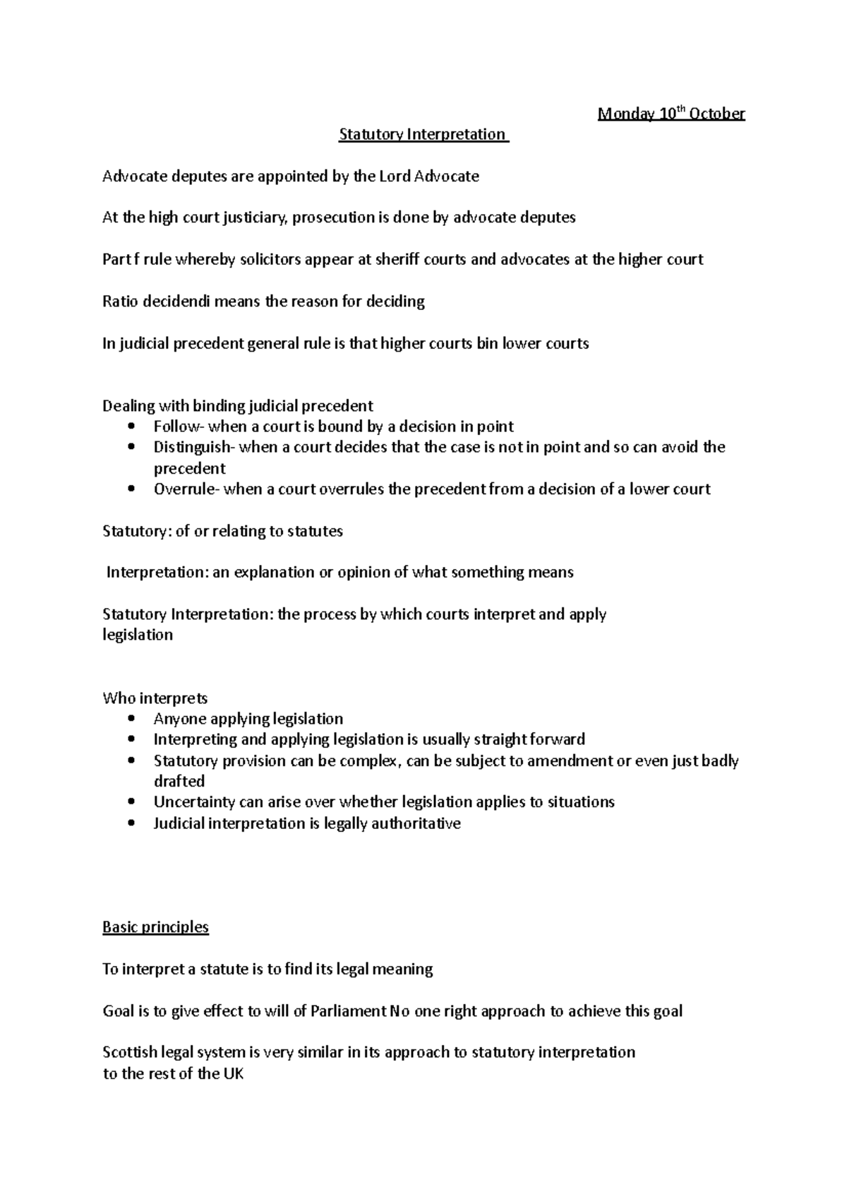 Monday 10th October stat int - Monday 10th October Statutory ...