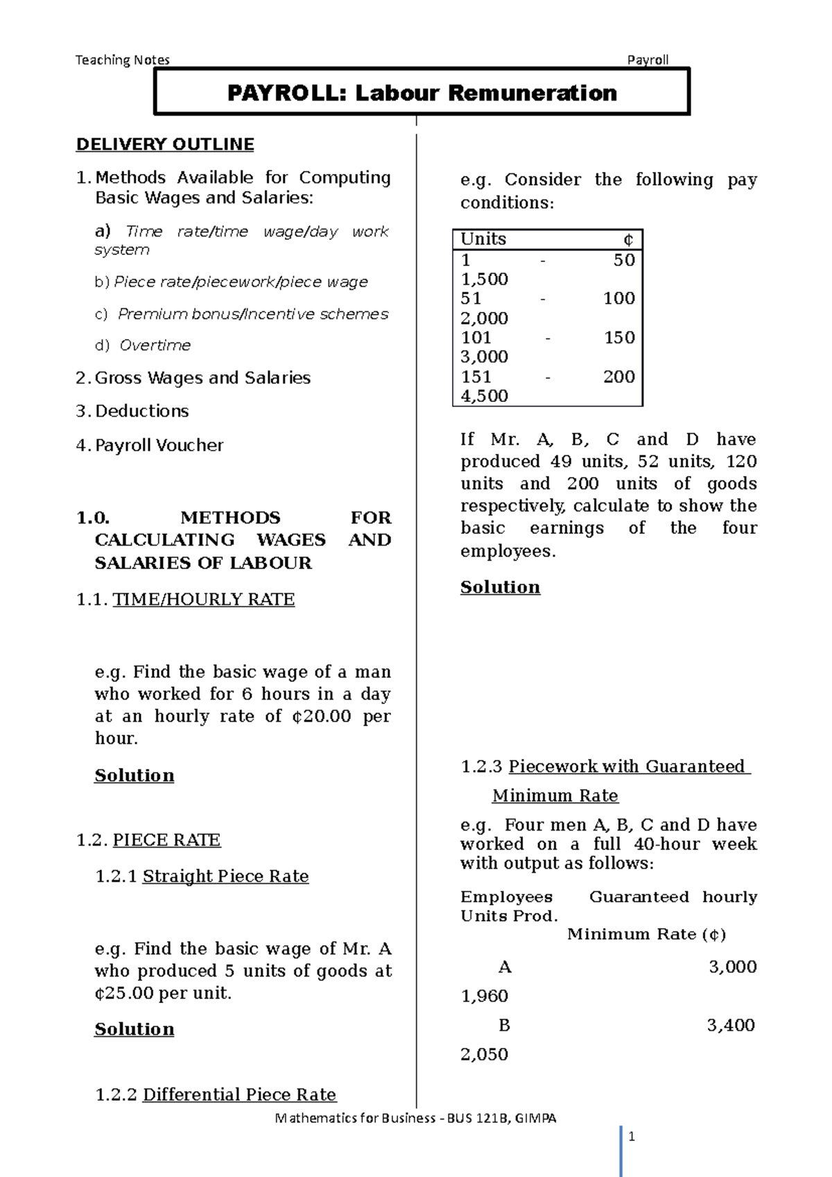 5. Payroll 1 - DELIVERY OUTLINE 1. Methods Available for Computing ...