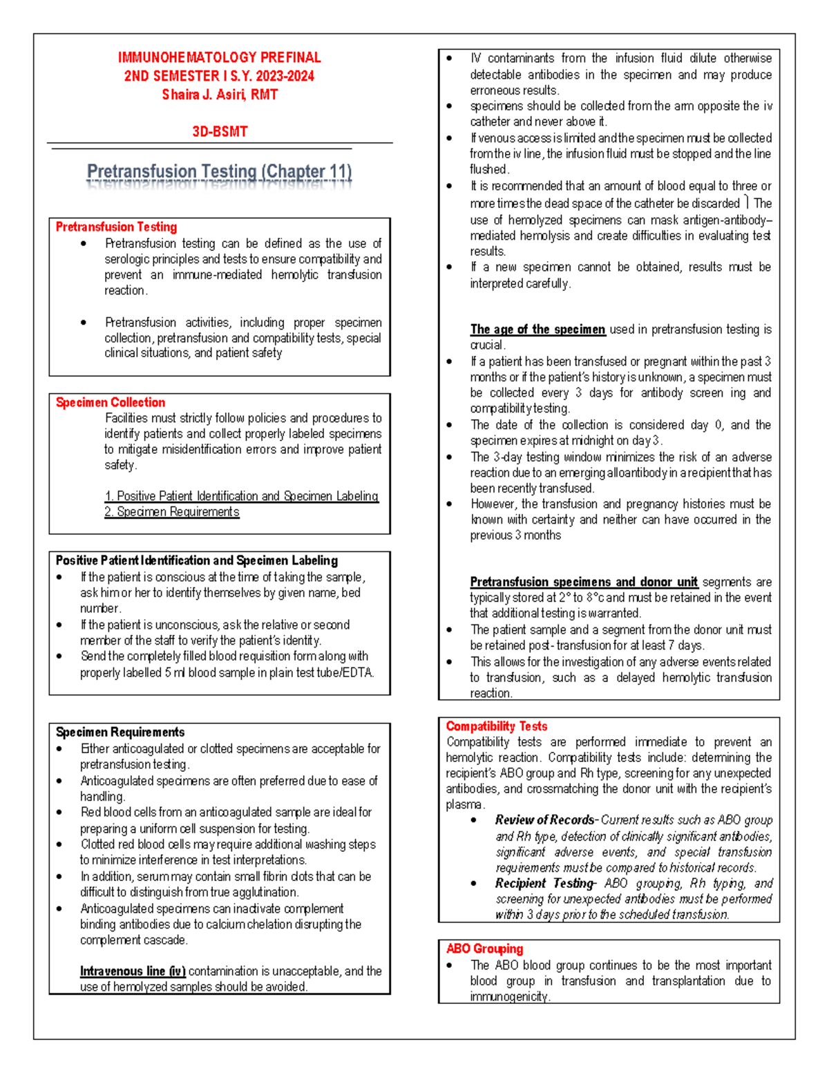 Chapter 11- (PRE- Transfusion Testing) BSMT 3D - IMMUNOHEMATOLOGY ...