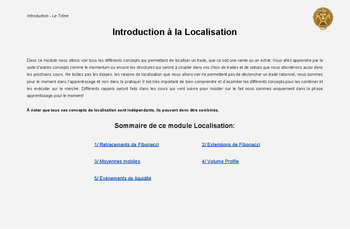 0 Introduction - Cours crypto gratuit - Introduction - Le Trône Introduction à la Localisation ...