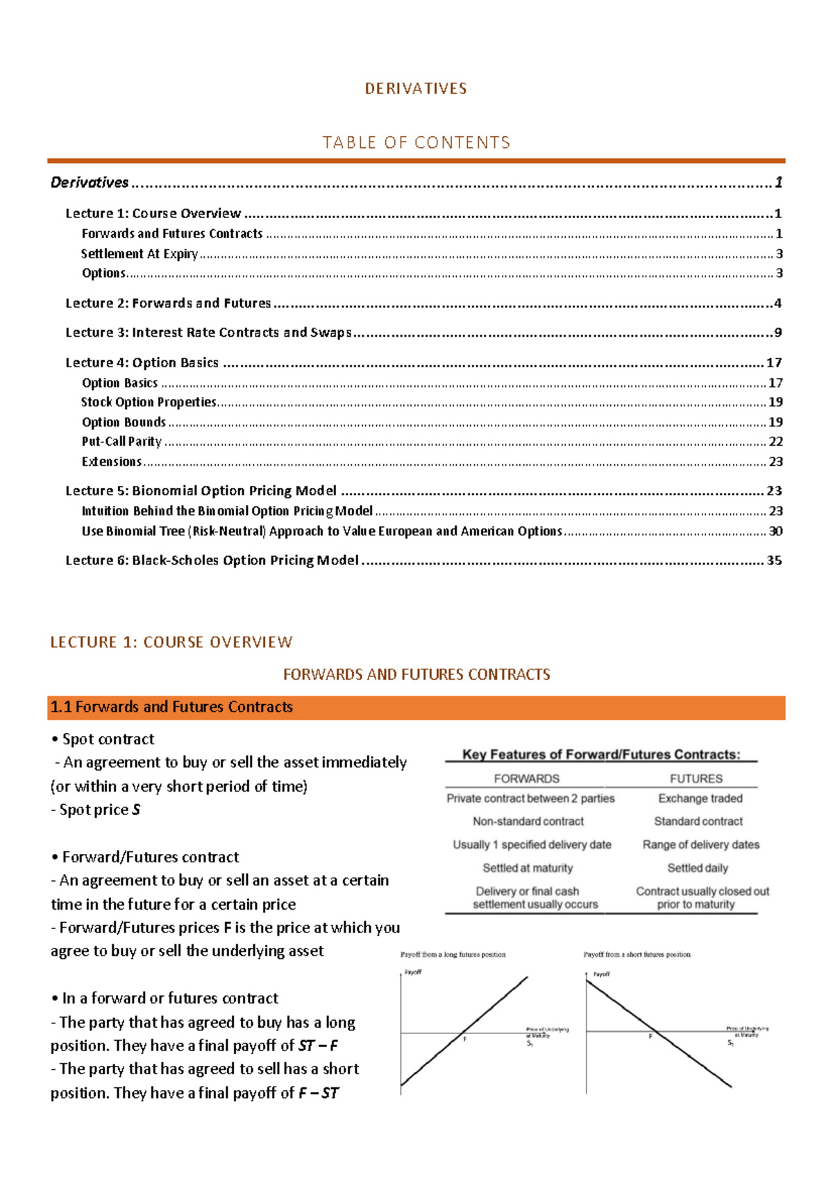 Derivatives Notes Weeks 1-6 - DERIVATIVES TABLE OF CONTENTS Derivatives ...
