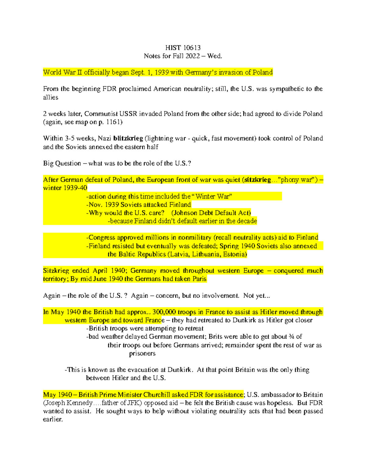 HIST 10613 WW 2 Notes 10-24-22 Mon - HIST 10613 Notes for Fall 2022 ...