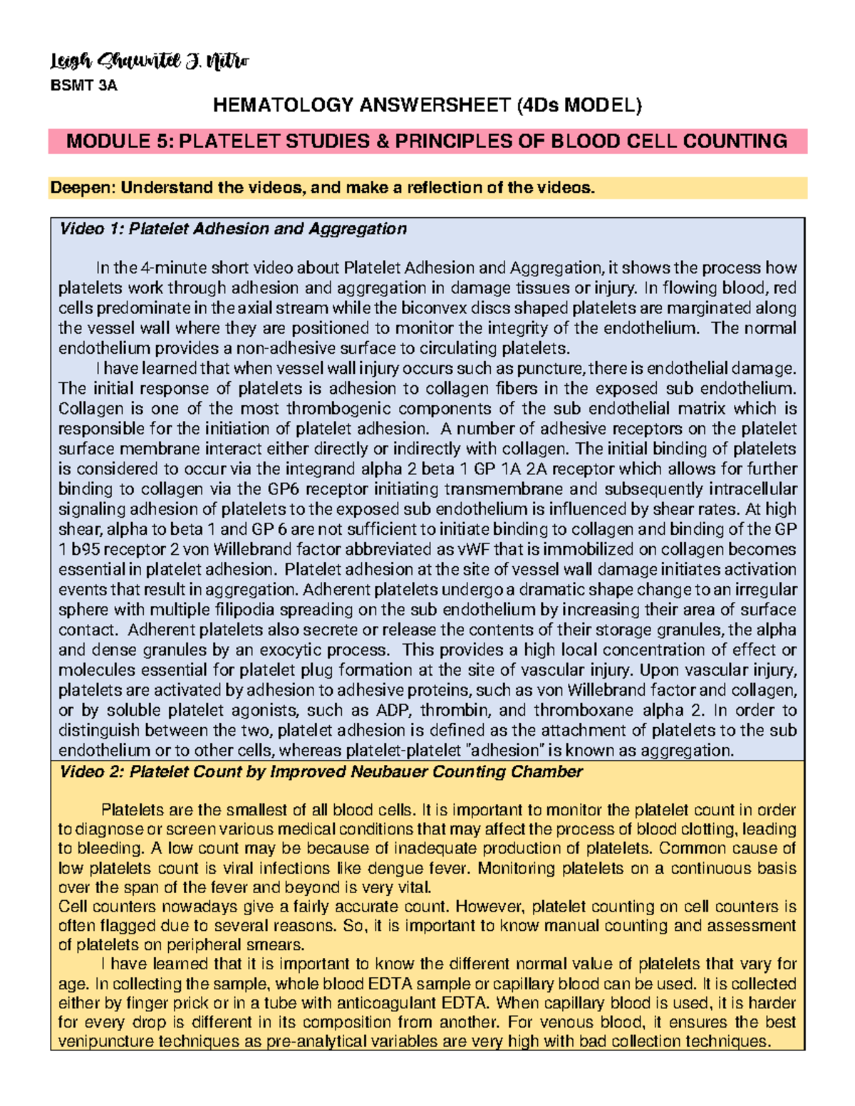 Answersheet FOR Module 5 4Ds Model in Hematology - BSMT 3A HEMATOLOGY ...