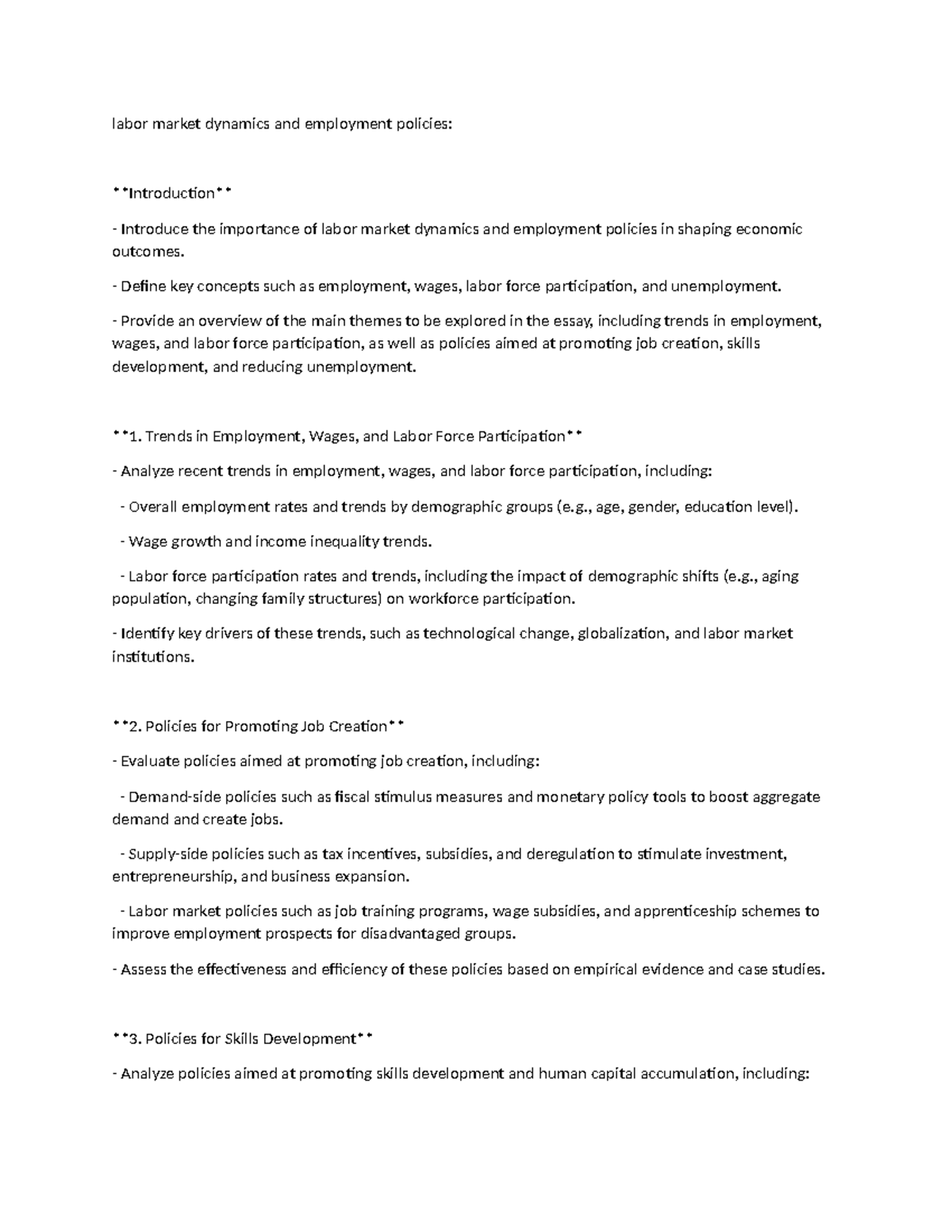 Labor market dynamics and employment policies - Define key concepts ...