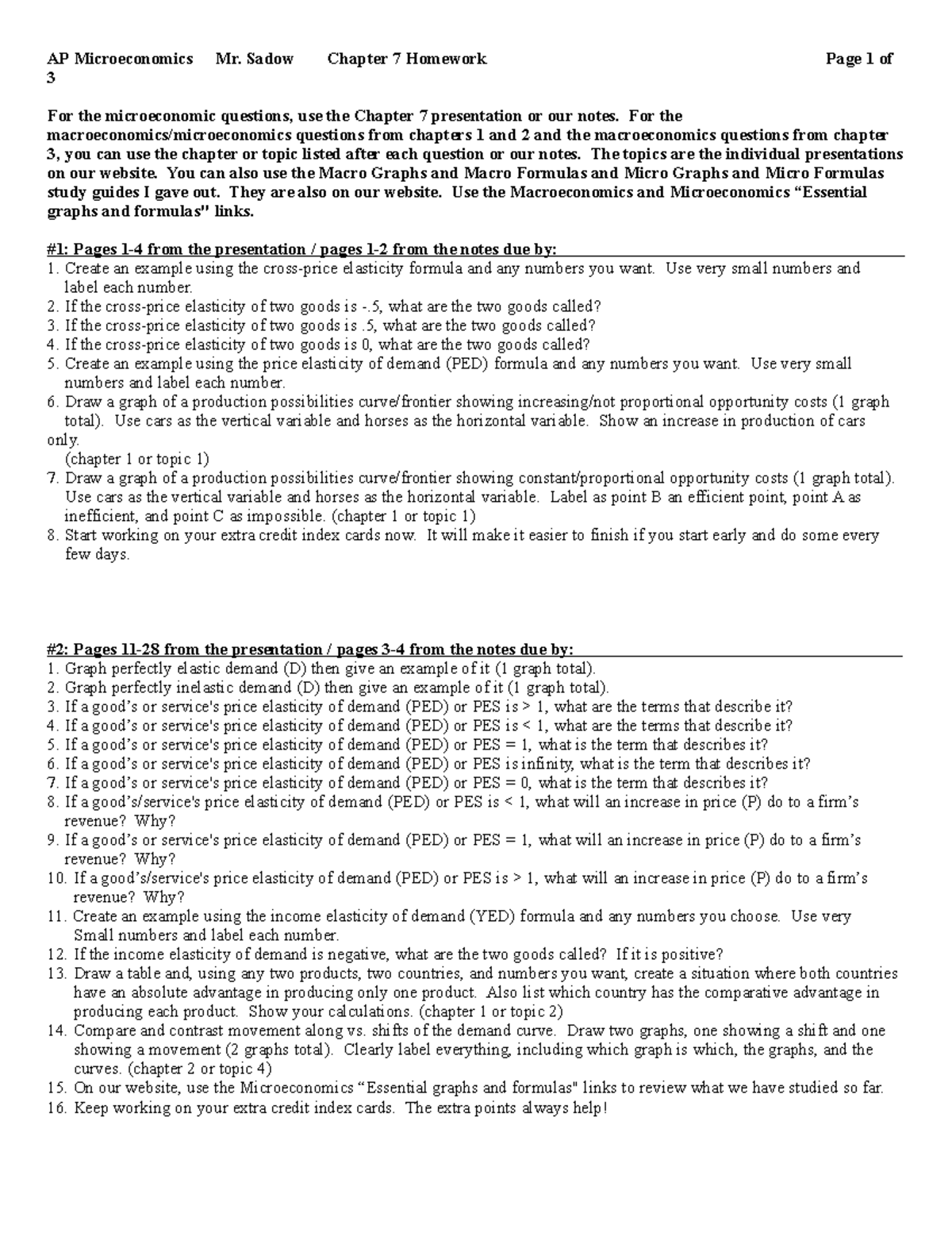 Chap7 homework - AP Microeconomics Mr. Sadow Chapter 7 Homework Page 1 ...