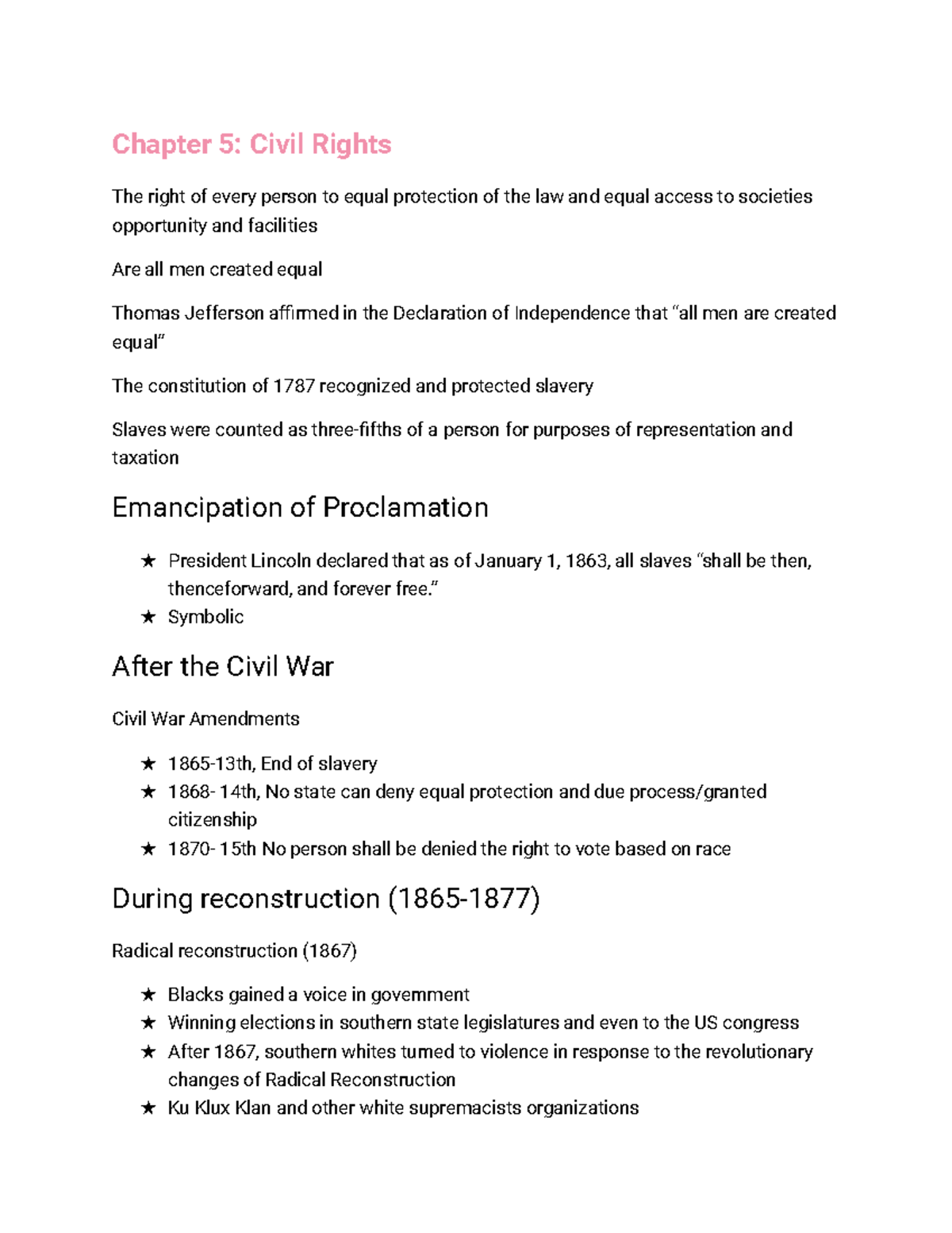 Federal Government - Chapter 5: Civil Rights The right of every person ...