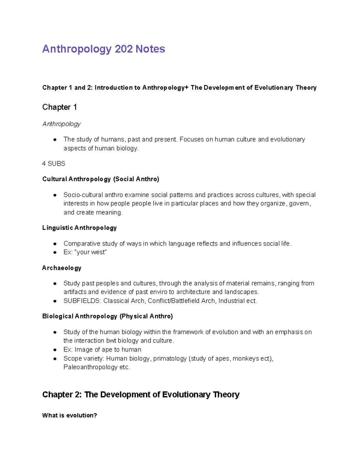 Anthropology 202 Lecture Notes - Anthropology 202 Notes Chapter 1 and 2 ...
