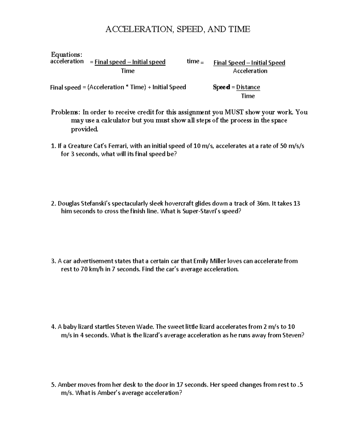 REG Acc, Speed, Velocity - ACCELERATION, SPEED, AND TIME! Equations ...