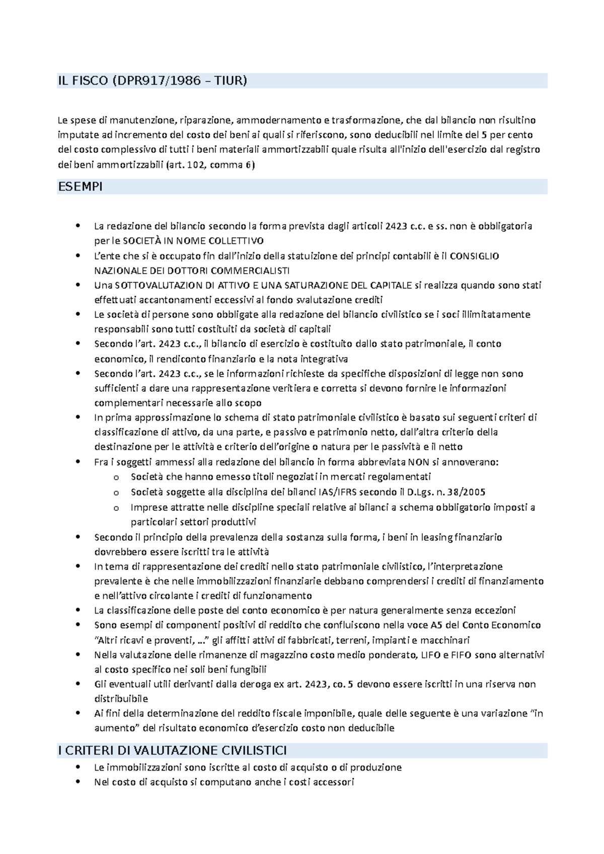 Esempi - esemi - IL FISCO (DPR917/1986 – TIUR) Le spese di manutenzione ...