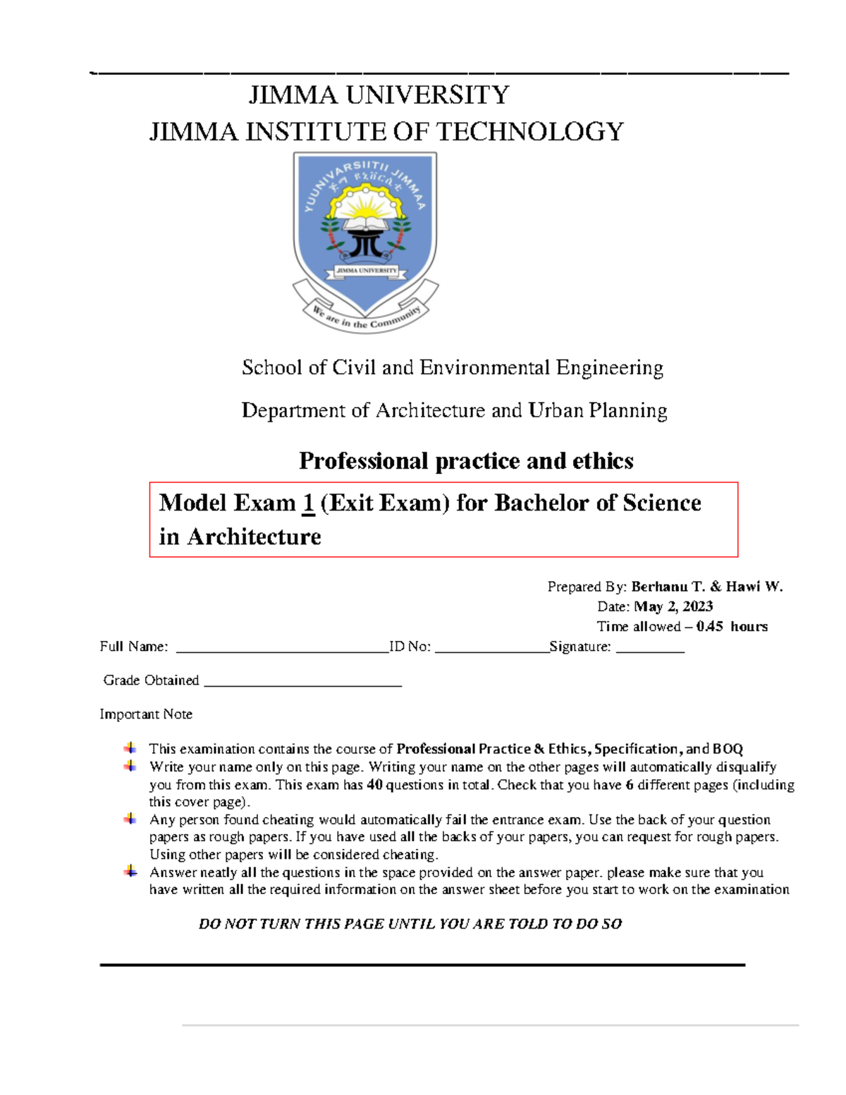 2. professional practice Model exam validated - JIMMA UNIVERSITY JIMMA ...