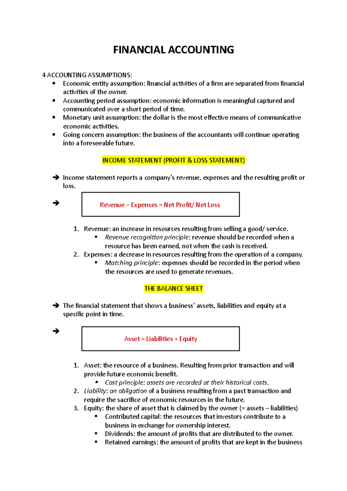22107 LECTURE 1 - FINANCIAL ACCOUNTING 4 ACCOUNTING ASSUMPTIONS ...