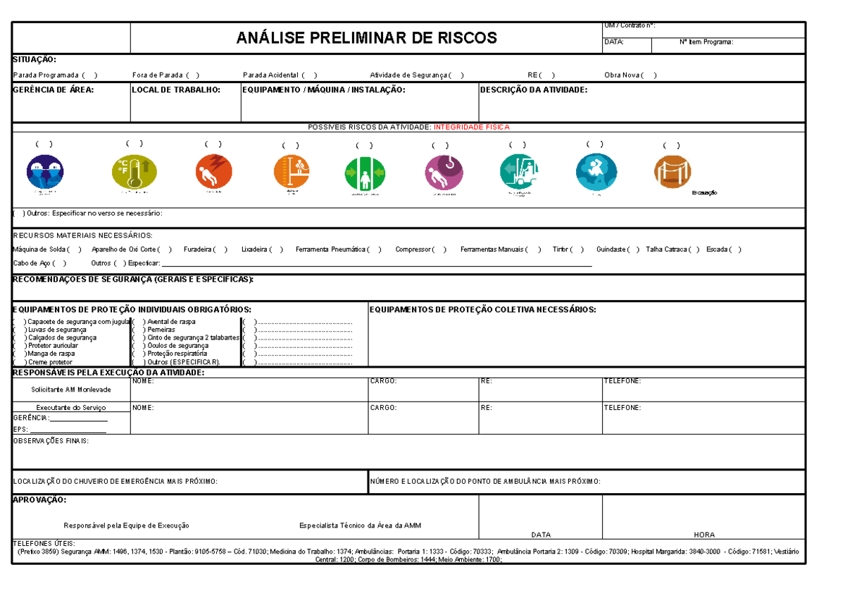 Formulário APR - Modelo de apr - ANÁLISE PRELIMINAR DE RISCOS OM ...