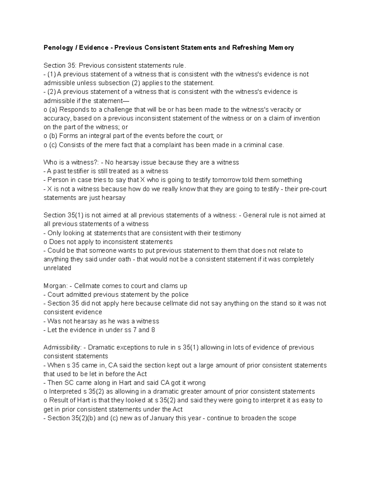 Penology Evidence - Previous Consistent Statements and Refreshing ...