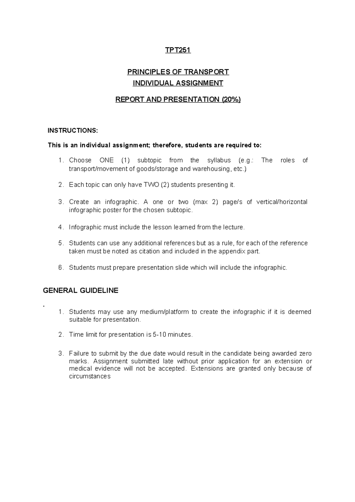 20242 TPT251 Individual Assignment - TPT PRINCIPLES OF TRANSPORT ...