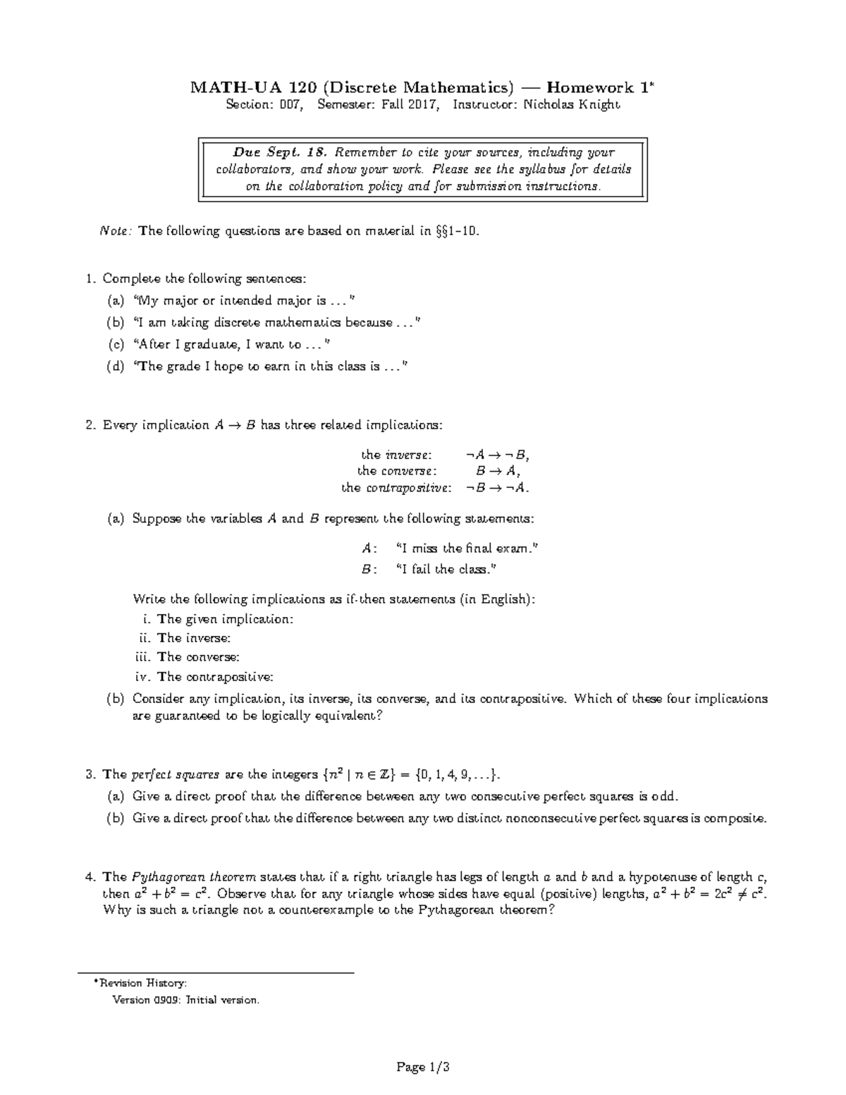 Homework 1 - Professor Knight HW #1 Fall 2017 - MATH-UA 120 (Discrete ...
