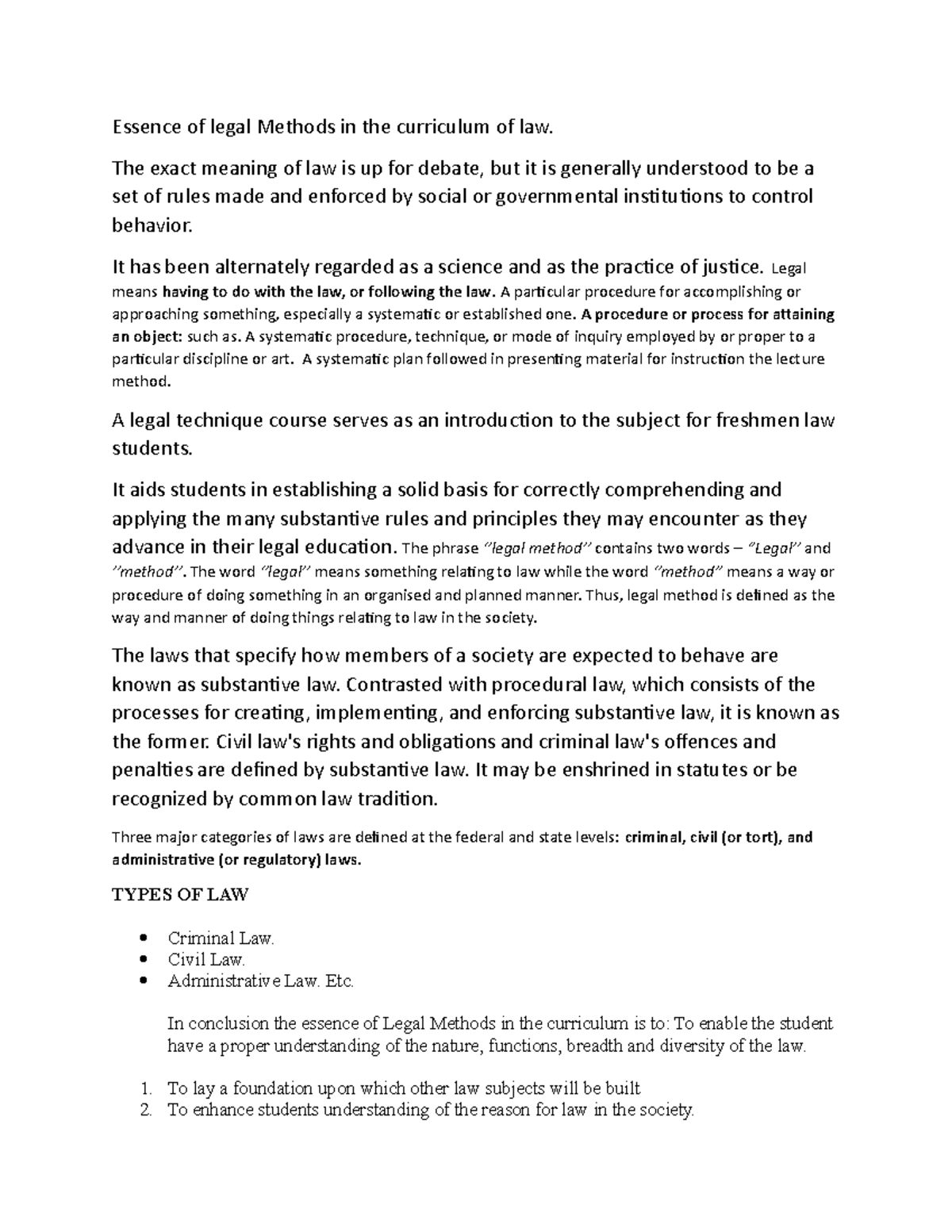 Assignment 2 - anything - Essence of legal Methods in the curriculum of ...