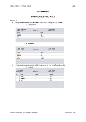 Predictive Analytics Application with WEKA - Introduction To Database - Studocu