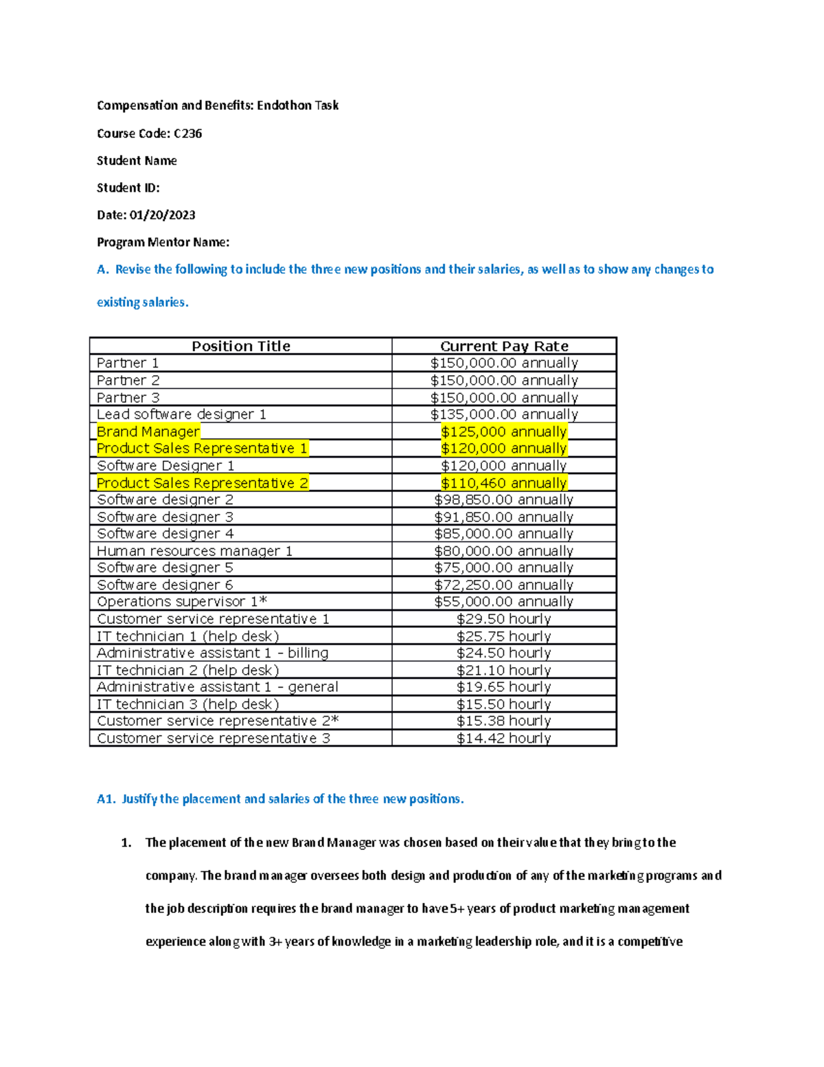 C236 Task - passed, no revisions - Compensation and Benefits: Endothon ... C236 Task - passed, no revisions - Compensation and Benefits: Endothon ...