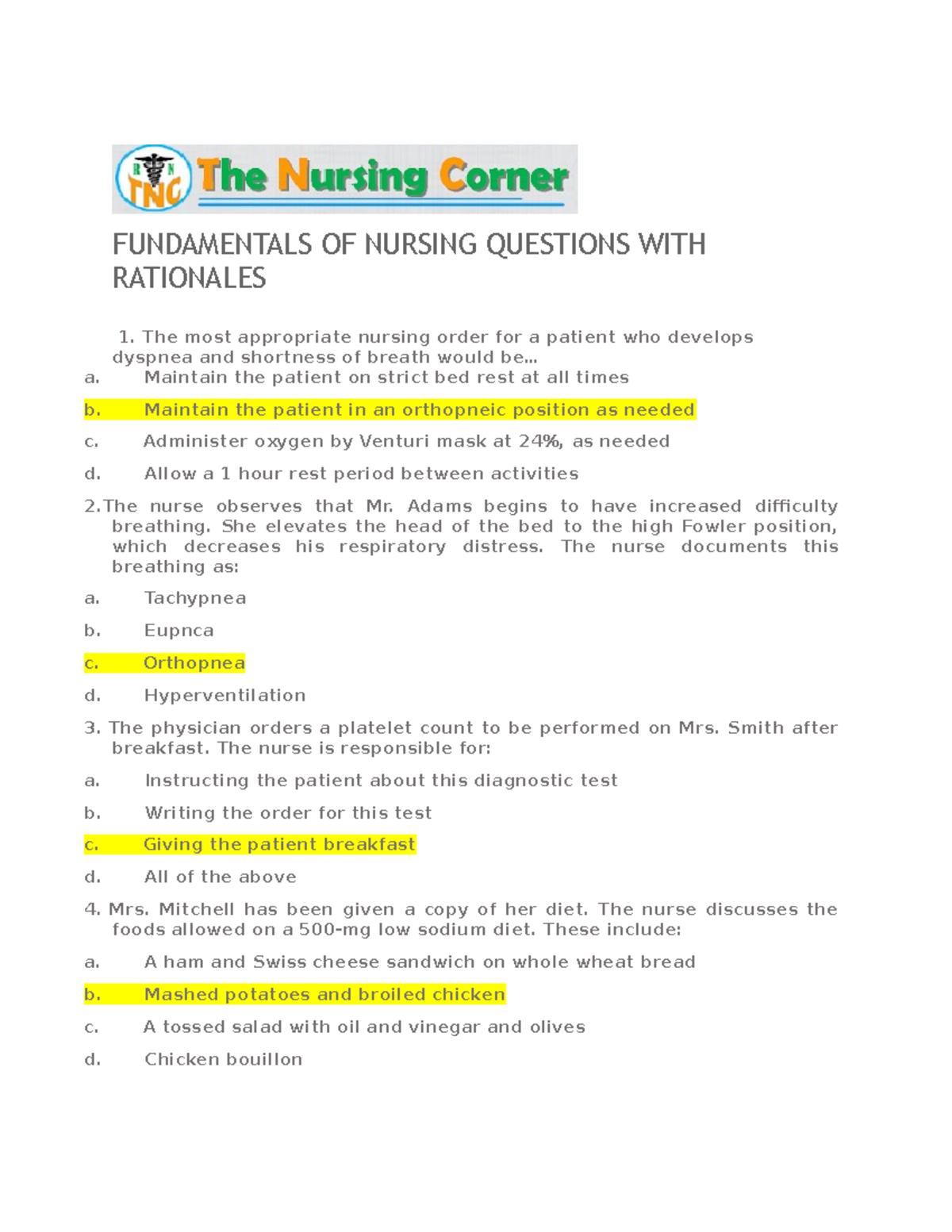 PNLE - pnle practice exams - FUNDAMENTALS OF NURSING QUESTIONS WITH ...