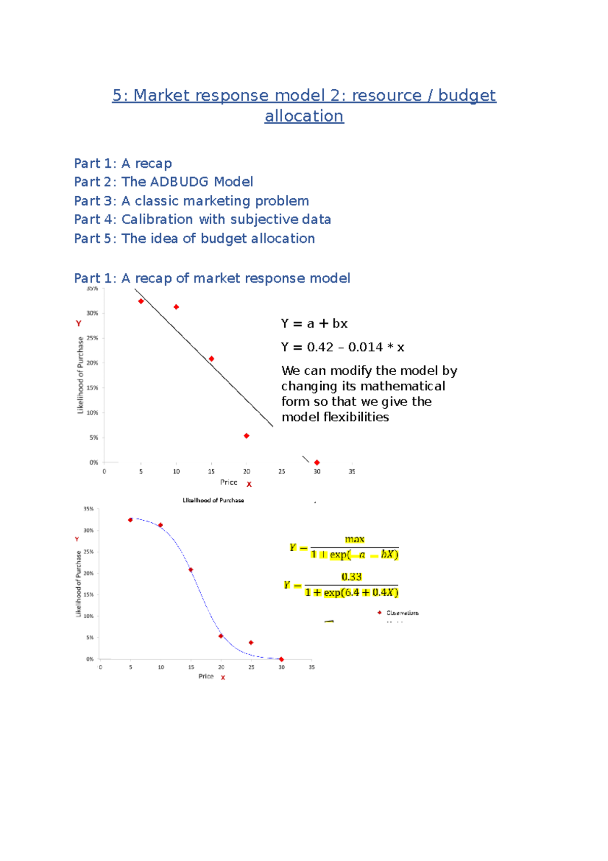Market response model and resource budget allocation - Studocu