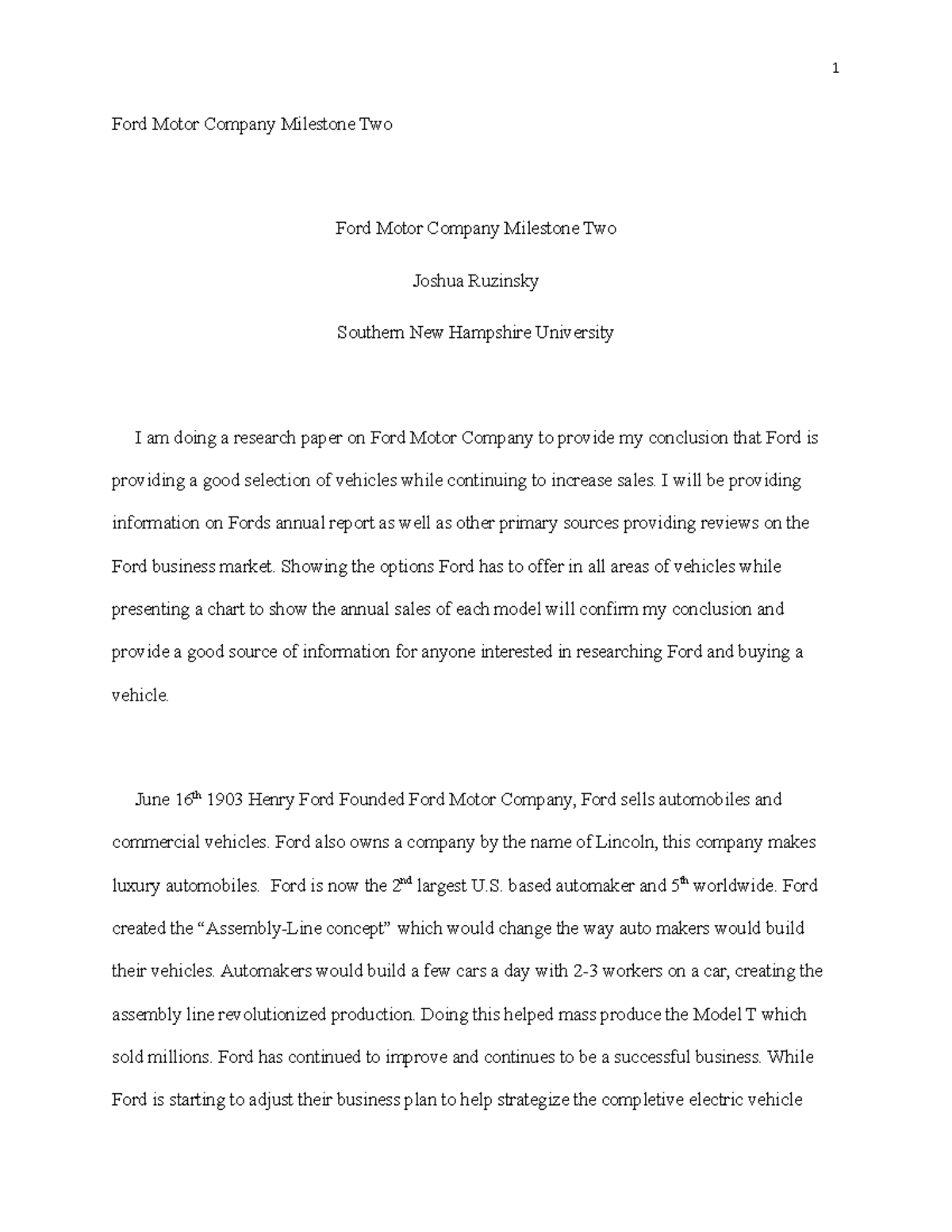 Final Project Milestone Two - 1 Ford Motor Company Milestone Two Ford ...