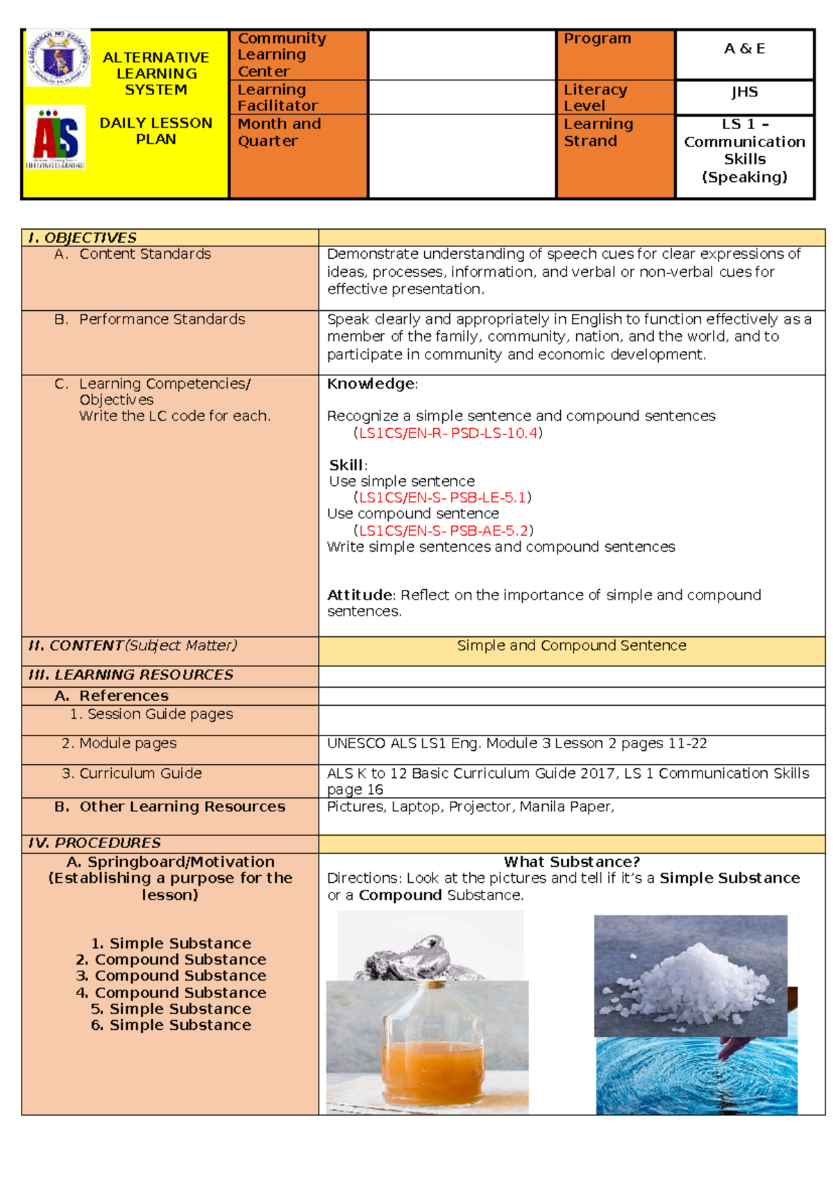 00 Reference English Detailed Lesson PLAN Deped Simple and Compound ...